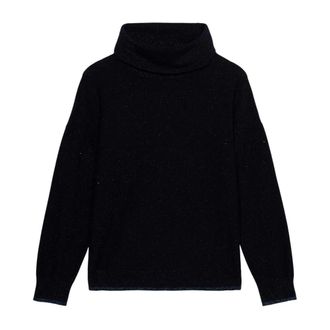 Oltre Femme, Pulls, Bleu, Taille: 38/40 FR Col roul&eacute; en cachemire m&eacute;lang&eacute; avec sequins