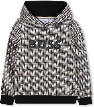 BOSS Hoodie BOSS Kidswear Kapuzenpullover Schwarz/Beige/Weiß mit Logo-Print
