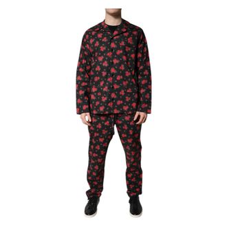 Dolce & Gabbana Schwarzes Baumwoll-Pyjama-Set mit Blumenmuster - - Nightwear & Lounge - Herren - Mehrfarbig - L