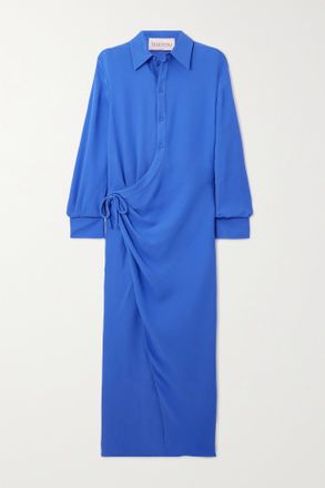 Valentino Garavani Robe Midi Portefeuille En Cr&ecirc;pe De Soie &Agrave; Fronces - Bleu