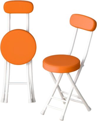 Generic 2 Stück Klapphocker, Tragbarer Faltbarer Barhockerstuhl mit Runder Gepolsterter Rückenlehne und Fußstütze, für die Frühstücksküche(Orange)