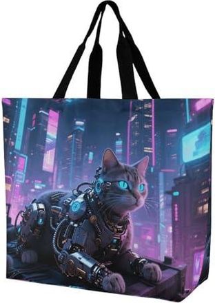 Generic Chat M&eacute;canique Sac Fourre Tout L&eacute;ger Tote Bag Grand Sac &Agrave; Bandouli&egrave;re Pour Universit&eacute; Plage Gym