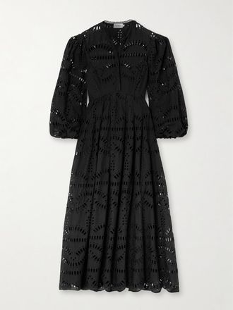 Charo Ruiz Ibiza Kaika Midikleid Aus Einer Baumwollmischung Mit Lochstickerei Und Wellenkanten - Schwarz