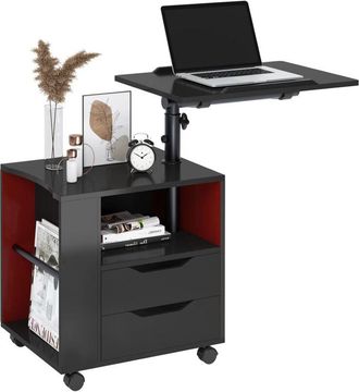 Soges Soges - Table de chevet sur roulettes, table dappoint avec 2 tiroirs, meuble de rangement avec panneau sup&eacute;rieur, pivotant &agrave; 360 degr&eacute;s, &eacute;rable