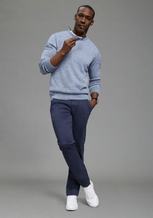 DELMAO Rundhalspullover Neue Kollektion! Sommerlicher Leinenanteil Rundhalsausschnitt, regular fit, Langarm, melierte Optik