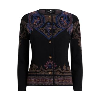 Etro Cardigan Azul Noche Est Flores Azul Beig - - Knitwear - Damen - Schwarzk - M