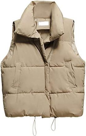 Generic Vestes pour femmes 2026 Veste d&eacute;contract&eacute;e unie &agrave; capuche avec poche zipp&eacute;e sans manches, kaki, XXL