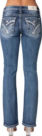 Miss Me 30 Wing Flip Mid-Rise Bootcut-Jeans für Damen, Kolorit Medium Blue, Größe: 34W x 30L