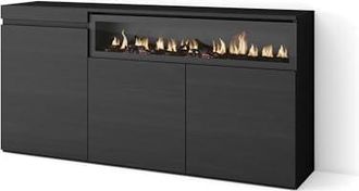 Skraut Home | Sideboard, Highboard | Kommode, Komodenschrank | 150x75x35cm | 3 T&uuml;ren | Elektrokamin. Ma&szlig;e | Moderner Stil | Schwarz