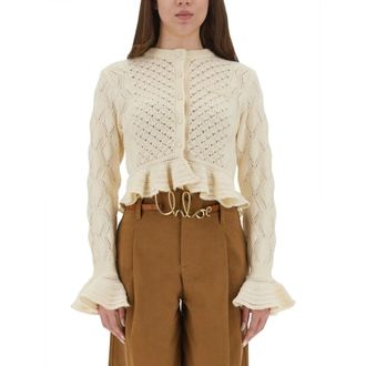 Chlo&eacute; Pointelle Cardigan - - Knitwear - Damen - Beige - M