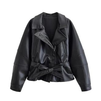 Generic Veste courte en cuir synth&eacute;tique pour femme - D&eacute;coration vintage - Fermeture &eacute;clair haute - Style d&eacute;contract&eacute; et solide, 1, XS