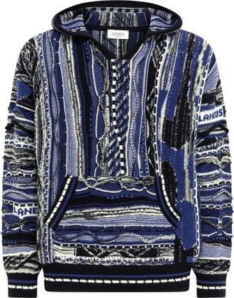Laneus Jacquard Strick Hoodie - - Sweatshirts & Hoodies - Herren - Blau - L