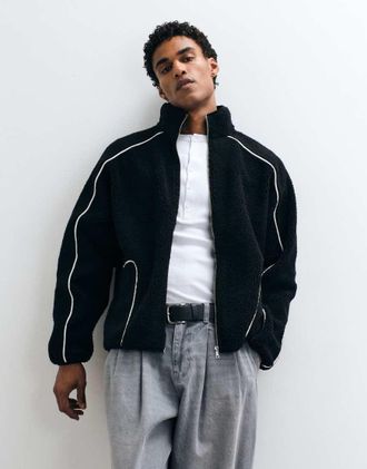 Asos polaire imitation peau de mouton oversize zipp&eacute;e avec passepoil en noir