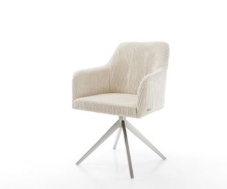 DELIFE Drehstuhl Greg-Flex Cord Beige Kreuzgestell breit Edelstahl 360&deg; drehbar Wippfunktion Taschenfederkern, Esszimmerst&uuml;hle