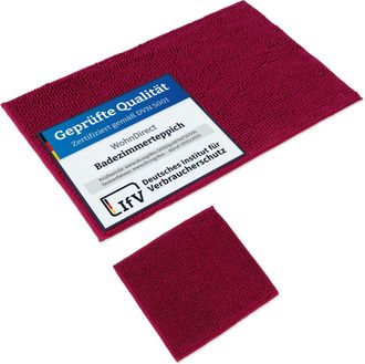 WohnDirect Badematten Set 2 teilig Beere - WC Vorleger (45x45cm), Badematte (70x120cm) - rutschfest waschbar Badezimmerteppich OHNE WC-Ausschnitt