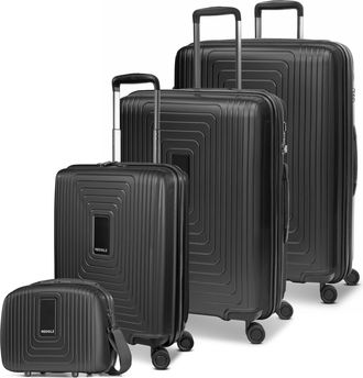 Redolz Hartschalen Koffer-Set-4-teilig | S 55 cm (ohne Laptopfach) + M 66 cm + L 77 cm + Beauty-Case | alle Koffer 5 cm Dehnfalte | leichte 2,9 kg / 3,7 kg /