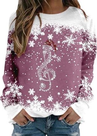 Generic Sweat-shirt de Noël pour femme avec imprimé Père Noël et flocon de neige - Pull décontracté à manches longues et col rond - Élégant pull de Noël pour 