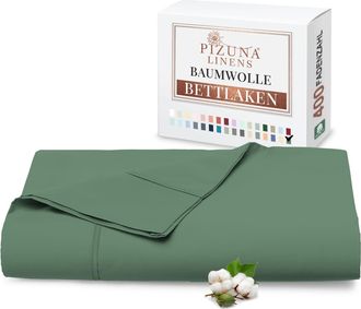 Pizuna Bettlaken ohne Gummizug Baumwolle 180x280 cm Heckengr&uuml;n, 400 Fadenzahl 100% Langstapel Baumwolle Bettlaken, Satinbindung Flachlaken Mit stilvollem 5 c
