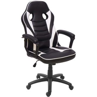 Hhg jamais utilis&eacute;] Chaise de bureau 063, chaise pivotante, chaise racing et gaming, similicuir, noir-blanc