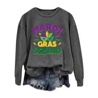 Generic Pull dhiver pour femme avec imprim&eacute; lettres et col rond Sweat-shirt surdimensionn&eacute; pour adolescent, gris fonc&eacute;, L