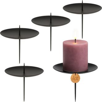 Matches 21 Kerzenteller 4er Set Metall Schwarz &Oslash; 10 cm 1 Dorn - Adventskranz Kerzenhalter f&uuml;r Stumpenkerzen