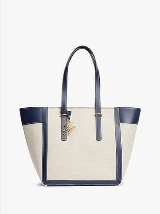 Tommy Hilfiger Cabas en toile et lin &agrave; breloque logo