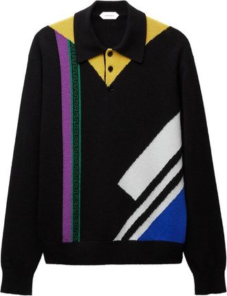 Versace Wool Intarsia Knit Polo Jumper