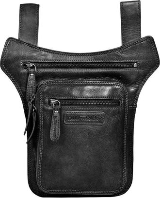 Hill Burry Beintasche aus Leder Gürteltasche Hip Bag Hüfttasche Biker HB6219 (Schwarz)