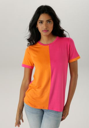 Aniston T-Shirt ANISTON SELECTED, Damen, Gr. 36, pink (pink, orange), Single Jersey, Obermaterial: 95% Viskose, 5% Elasthan, figurumspielend h&uuml;ftbedeckend, Ru
