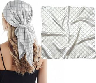 Generic Bandana gris &agrave; carreaux en soie pour dormir - Accessoires de cowboy, Gris/carreaux, 35 &times; 35 inch