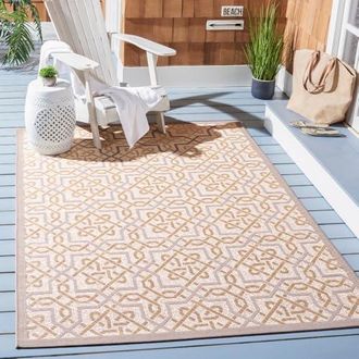 Safavieh Zeitgenössische Teppich für Wohnzimmer, Esszimmer, Schlafzimmer - Courtyard Collection, Kurzer Flor, Beige und Dunkelbeige, 160 X 231 cm