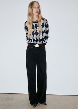 Mango Jean Danila large taille haute black denim - Femme - 32 - MANGO