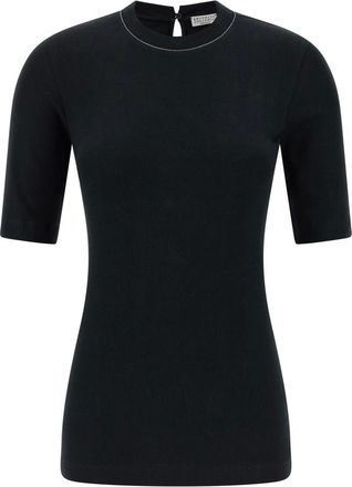 Brunello Cucinelli Femme, Tops, Noir, Taille: 42 FR T-Shirt Monili en Coton Stretch C&ocirc;tel&eacute;