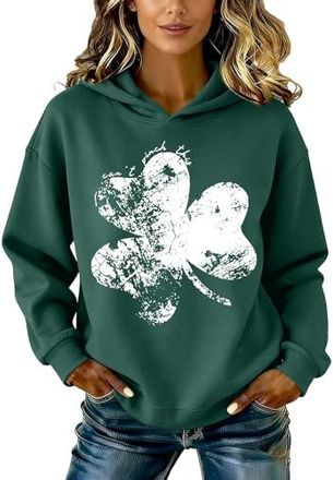 Generic HUIFUAO Sweat &agrave; capuche pour femme avec tr&egrave;fle amusant pour femme Costume irlandais de St Paddys Day Vert Irlande Tr&egrave;fle Chemise Vacances Haut &agrave; manch