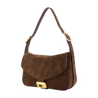 Balenciaga Womens Clicca M Shoulder Bag - Balenciaga Suede Brown Calfskin Shoulder-Hobo-Bags