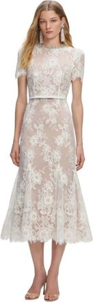 Self Portrait Femme, Robes, Blanc, Taille: 42 FR Sequin Lace Midi Dress