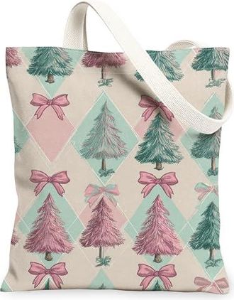 Generic Sacs fourre-tout en toile avec motif darbre de No&euml;l, motif floral vintage, sacs d&eacute;picerie r&eacute;utilisables, l&eacute;gers et lavables avec bandouli&egrave;re C, p&ecirc;che,