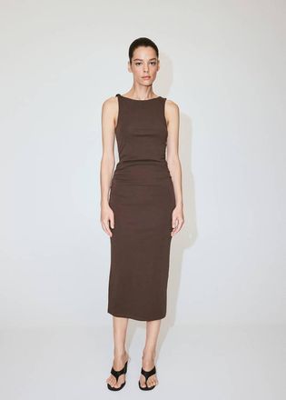 Mango Robe fronc&eacute;e &agrave; bretelle asym&eacute;trique marron - Femme - S - MANGO