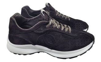 Chanel Black Suede Low Top Logo Sneakers Size 36.5