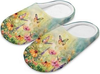 Coloranimal Pantoufles de spa pour femme - Pour chambre dh&ocirc;tes, maison - Bout ferm&eacute; - R&eacute;utilisable - Sandales dh&ocirc;tel, Fleur/papillon, 38.5/39.5 EU