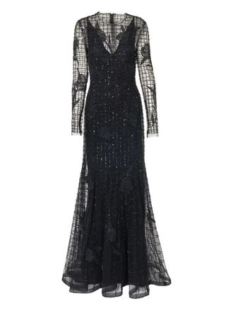 Carolina Herrera Besticktes Tüllrobe mit Trompete - Schwarz