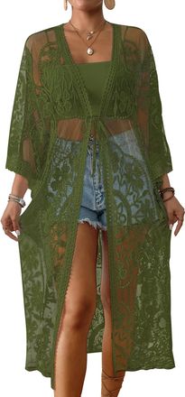 Bsubseach Badeanzug Cover Ups f&uuml;r Frauen Spitze Kimono Sommer Strickjacke Badeanzug Coverup Kurzer Strand Dusters Armee Gr&uuml;n