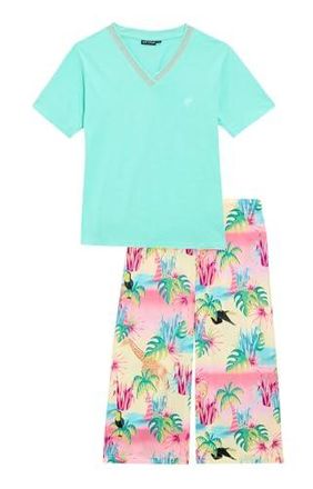 Arthur Pyjama Corsaire Femme Oasis - Ensemble de Pyjama Femme - T-Shirt Manches Courtes et Pantalon mi-Long - Coton Issu de lagriculture Biologique - Multico