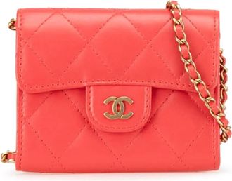Chanel Hobo Bags - Quilted Lambskin Flap Card Holder on Chain - Gr. unisize - in Rot - f&uuml;r Damen