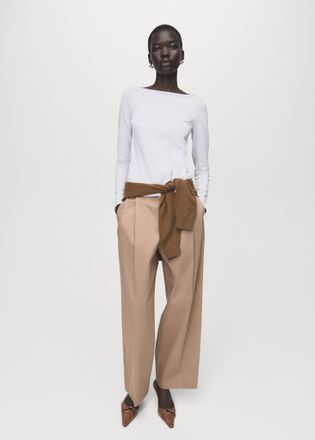 Mango T-shirt col bateau coton bleu ciel - Femme - XXS - MANGO