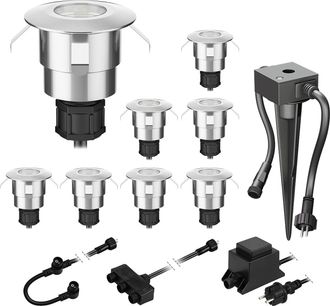 LEDs Com LED Boden-Einbauleuchte Atria mit Dämmerungssensor für außen Aluminium warm-weiß, je 14lm, IP65, 40mm Ø 8er Set