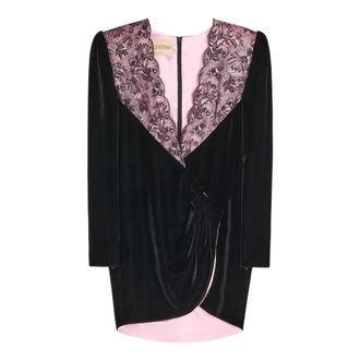Valentino Kurzes Samtkleid mit Spitze - - Dresses - Damen - Schwarzk - S
