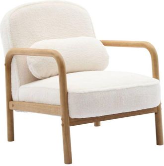 Sweeek Abgerundeter skandinavischer Sessel aus Hevea-Holz und Stoff in Kunstpelz- Look