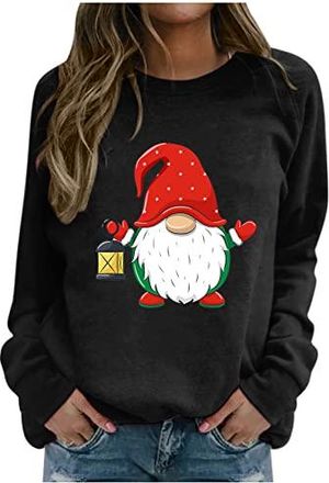 Generic Pull pour femme grande taille - Sweat-shirt de No&euml;l &agrave; manches longues et col rond - Chemisier de No&euml;l tendance - 5 nains de vin - Pull graphique - Hau