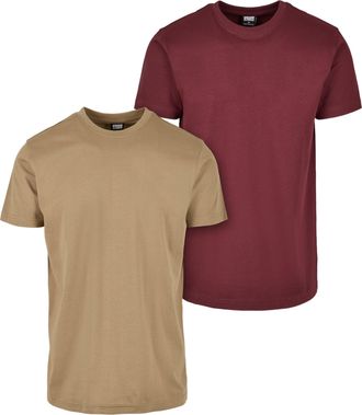 Urban Classics Herren Basic Tee 2-Pack T-Shirt, Khaki+Redwine, 3XL EU